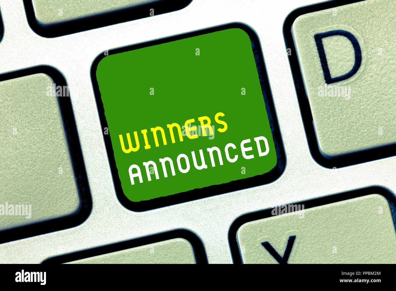 Writing note showing Winners Announced. Business photo showcasing ...