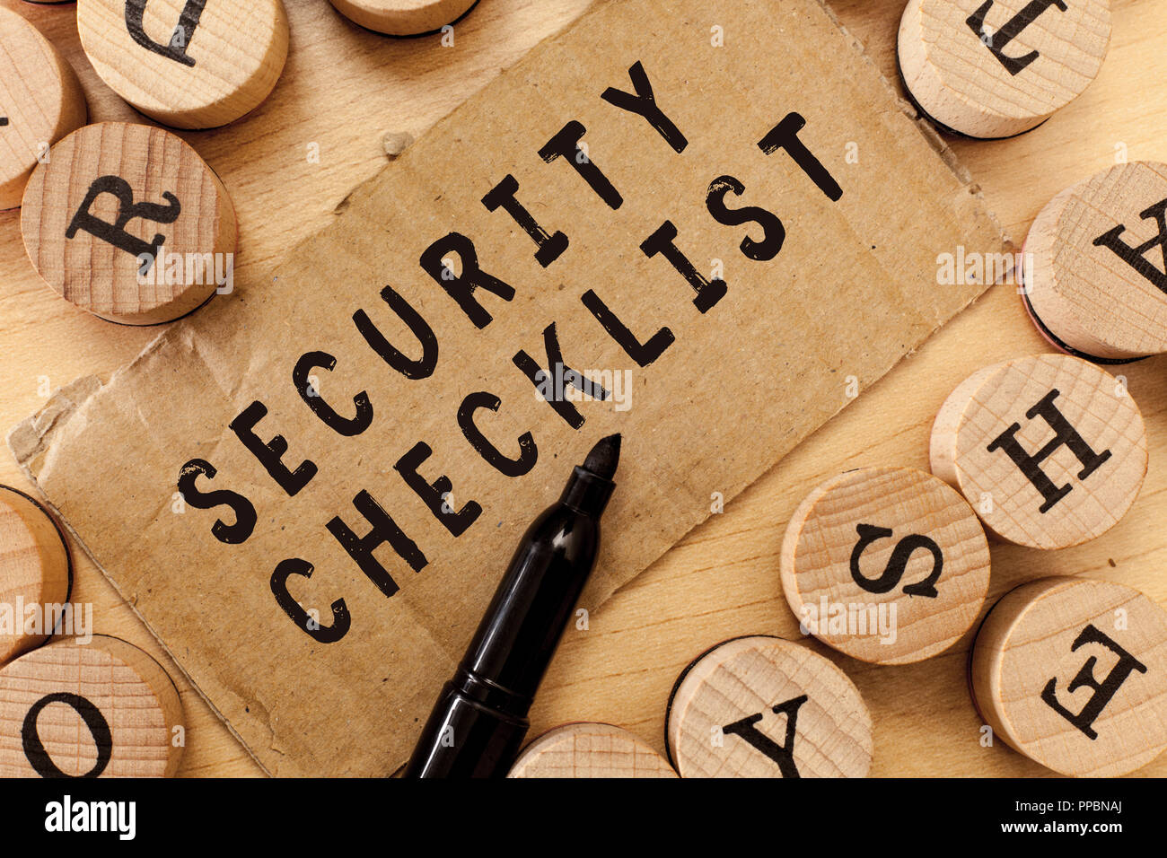 Handwriting text writing Security Checklist. Concept meaning Protection ...