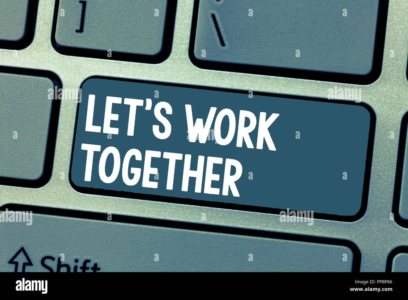 Text sign showing Let s is Work Together. Conceptual photo Unite and ...
