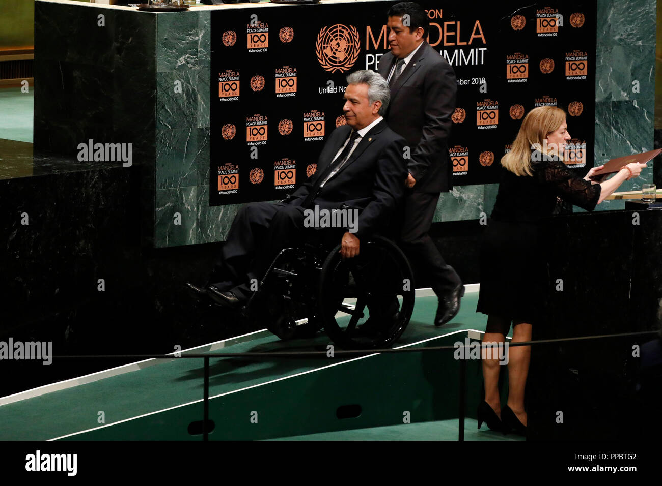 United Nations. 24th Sep, 2018. Ecuadorian President Lenin Moreno (1st ...
