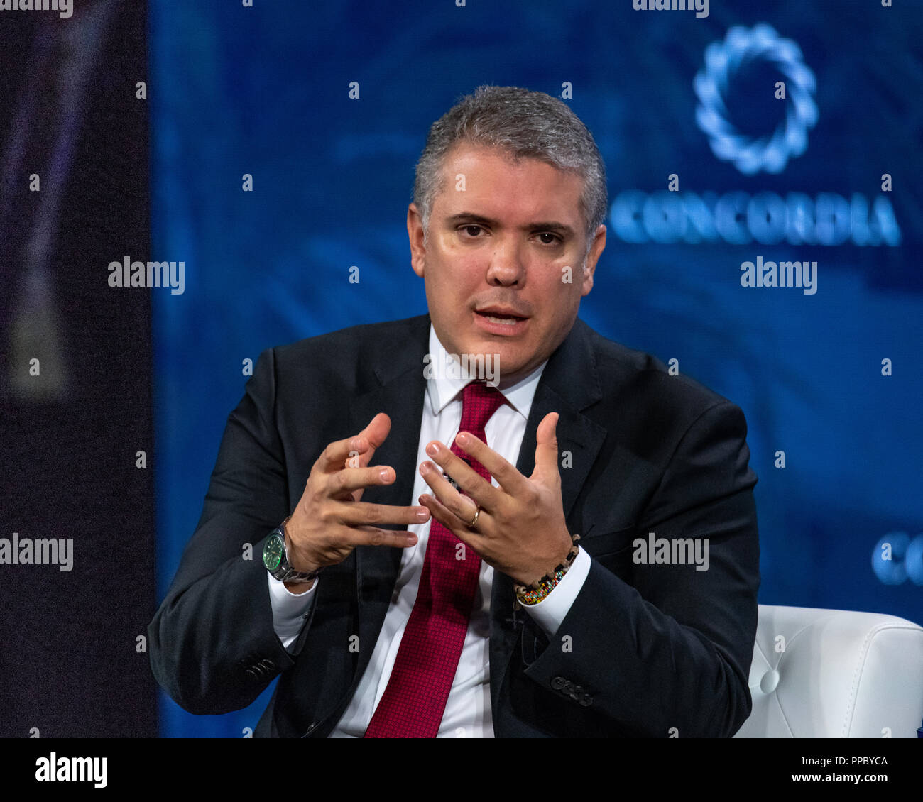 New York, USA, 24 September 2018. Colombian President Ivan Duque speaks ...