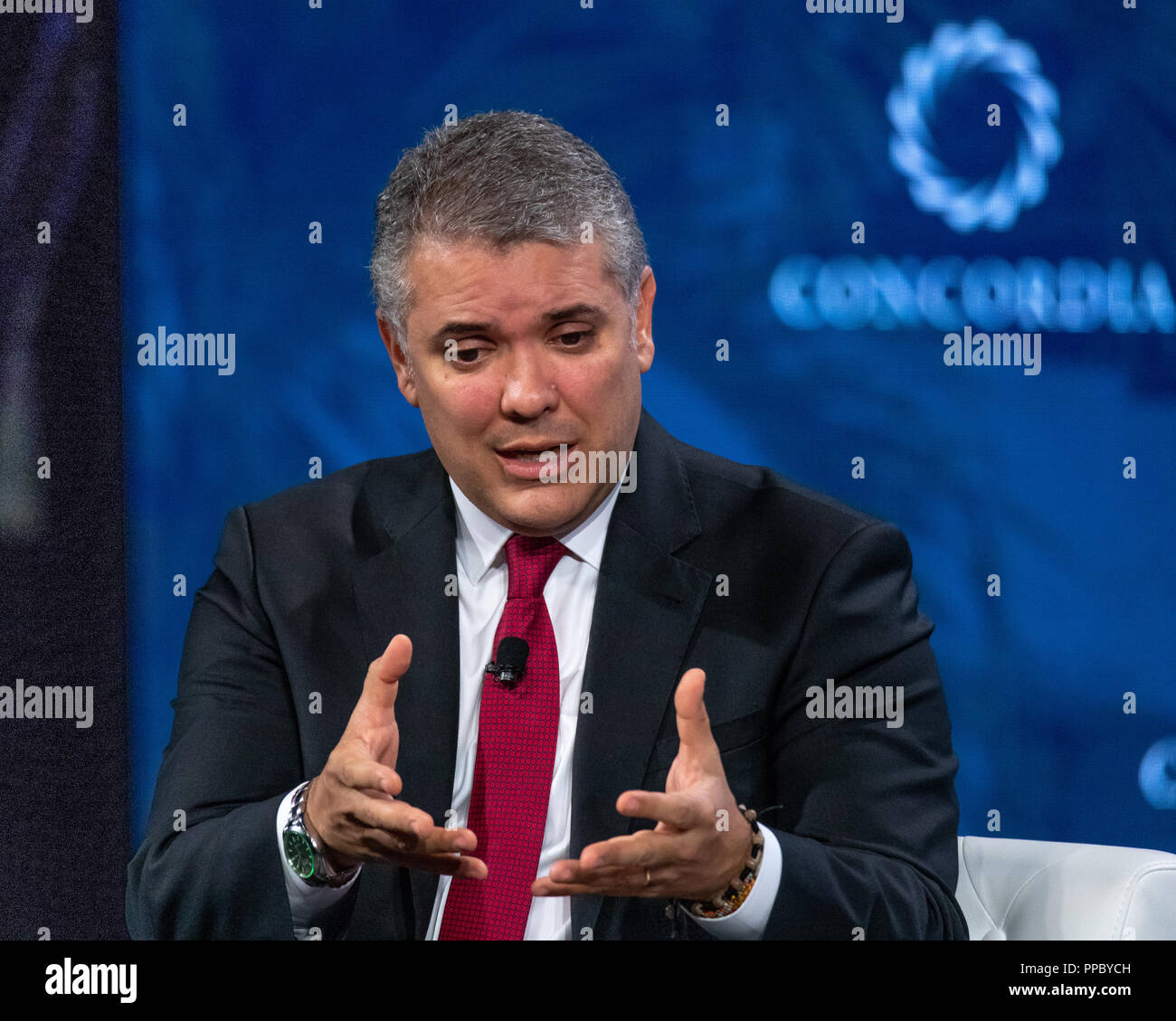 New York, USA, 24 September 2018. Colombian President Ivan Duque speaks ...