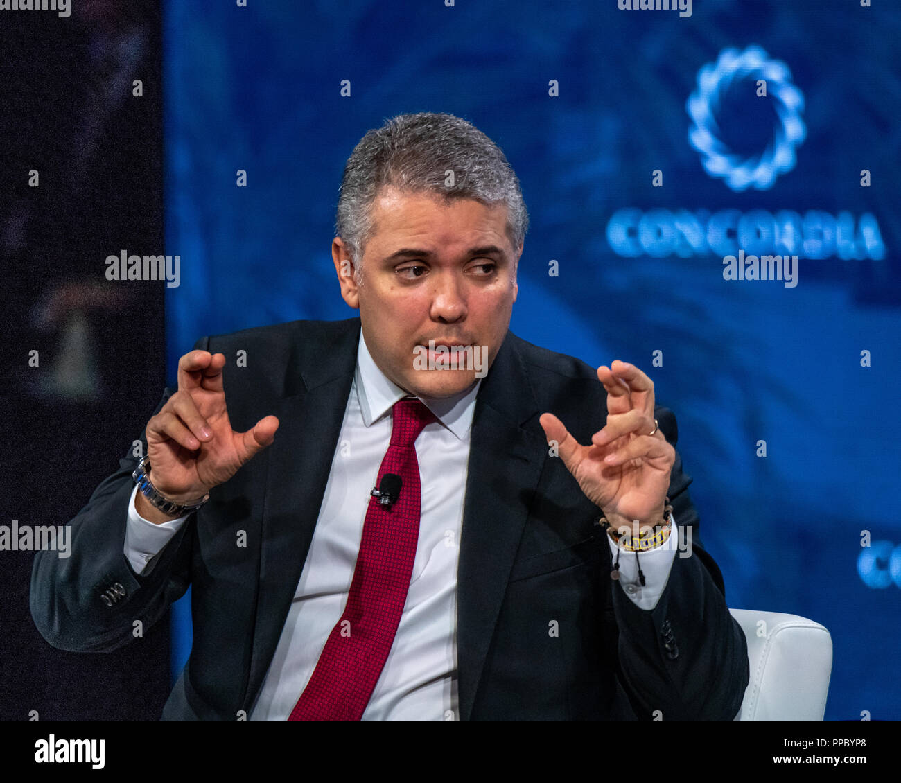 New York, USA, 24 September 2018. Colombian President Ivan Duque speaks ...