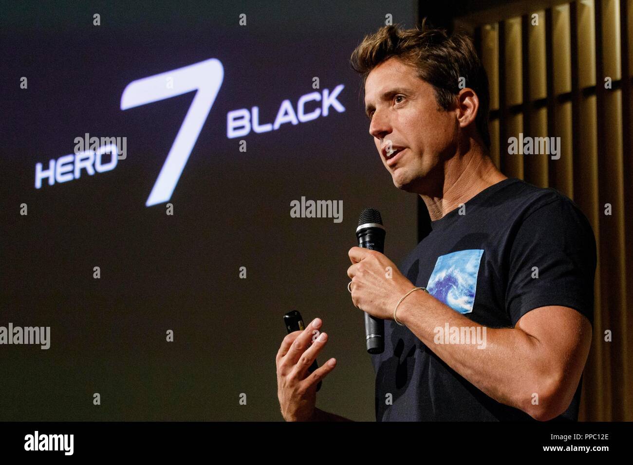 Tokyo, Japan. 25th Sep 2018. GoPro CEO Nick Woodman speaks during the ...