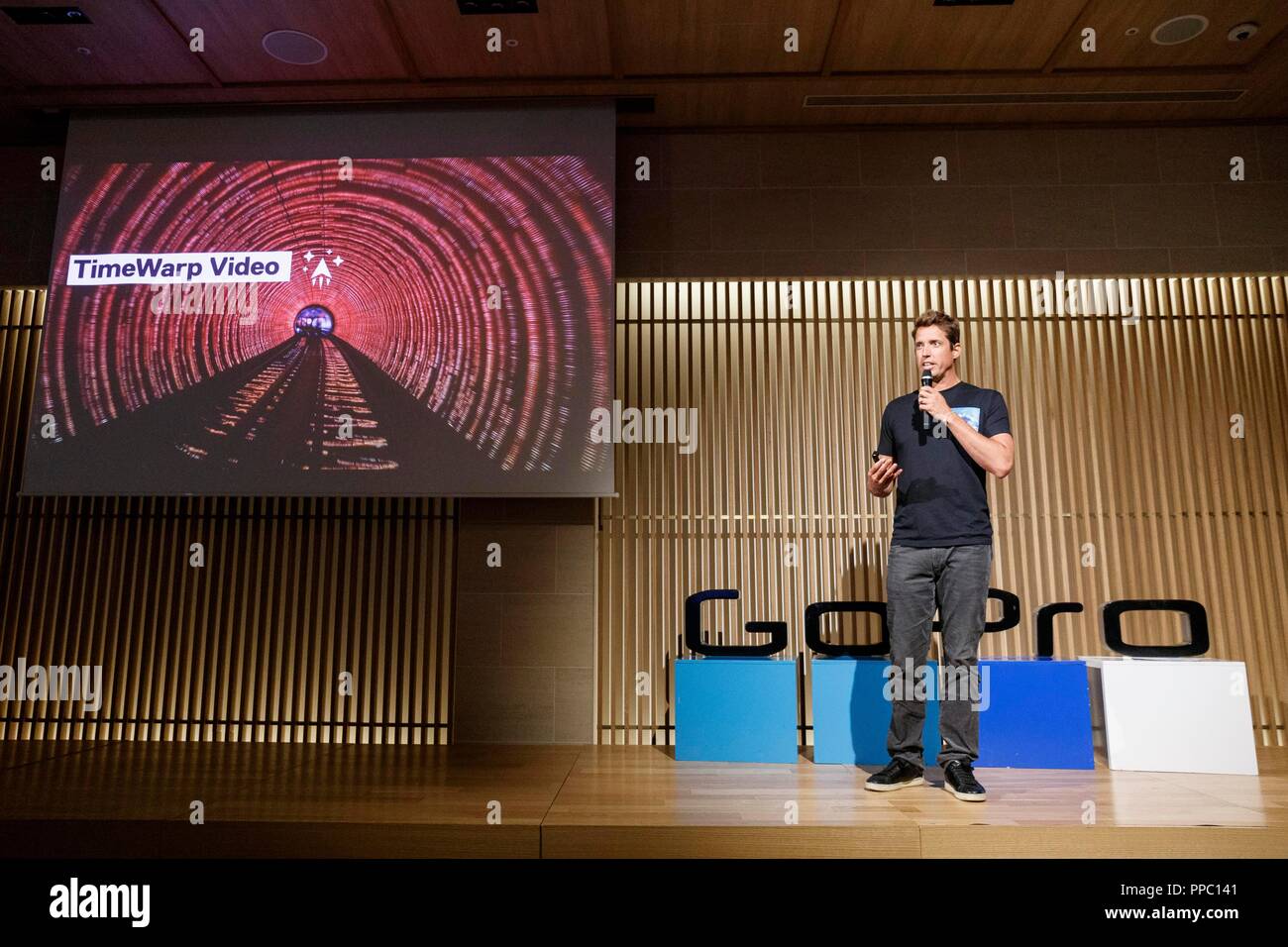Tokyo, Japan. 25th Sep 2018. GoPro CEO Nick Woodman speaks during the ...