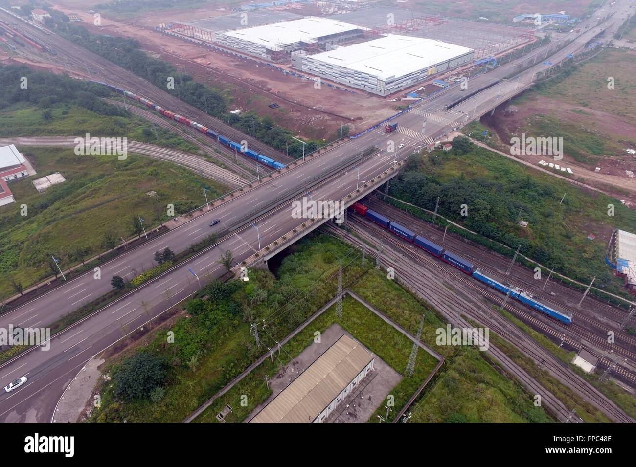 Chongqing. 25th Sep, 2017. The first freight train on the launch of the ...