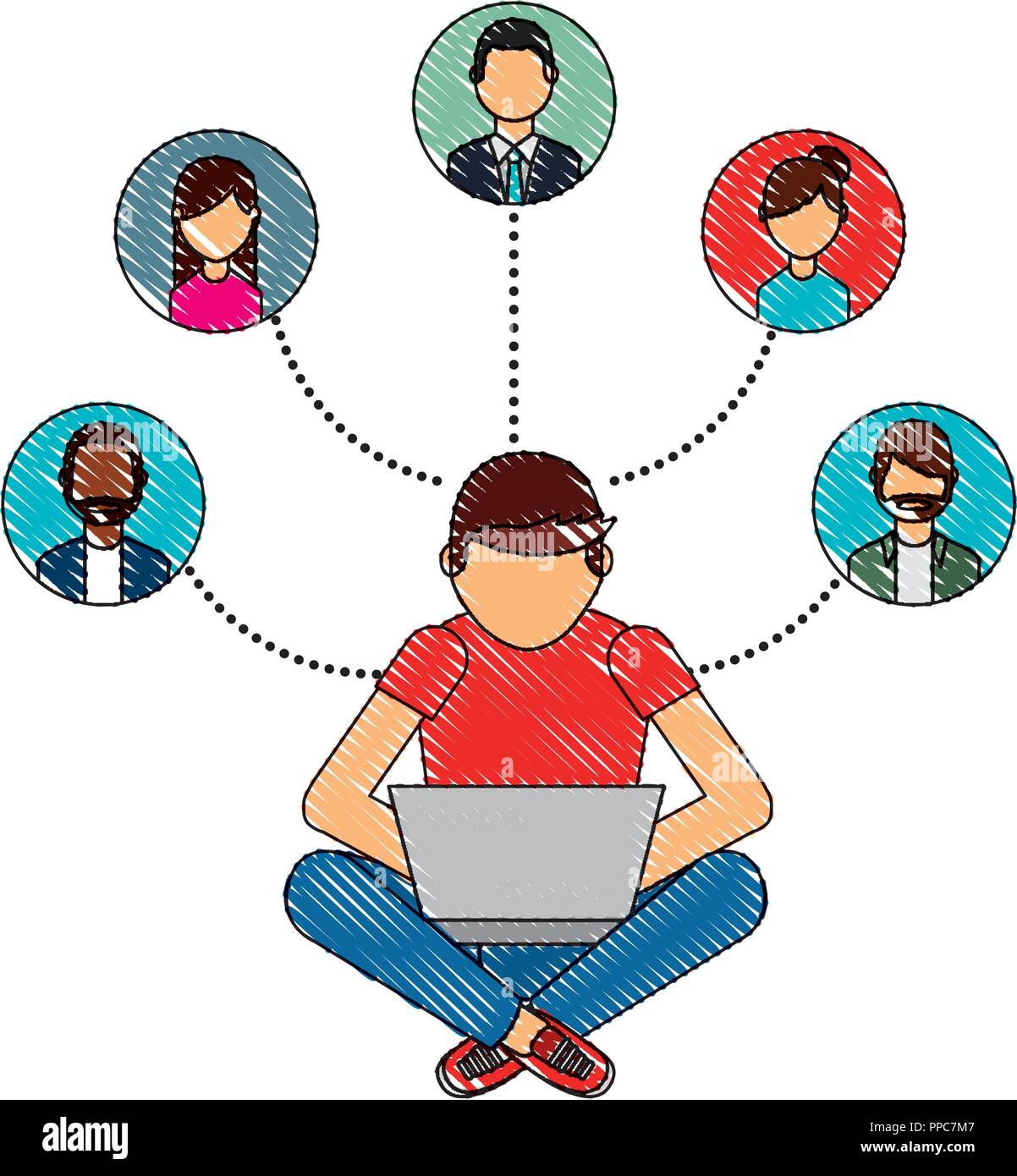man using laptop connection group people vector illustration Stock ...