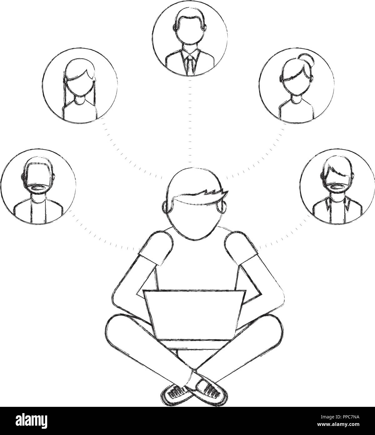 man using laptop connection group people vector illustration hand ...