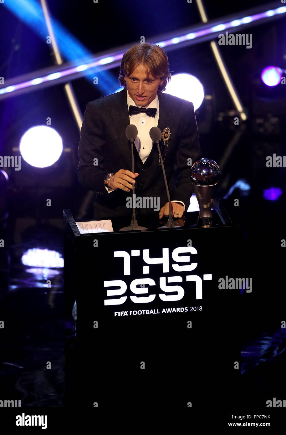 Luka Modric on stage after winning The Best FIFA Men's Player Award ...