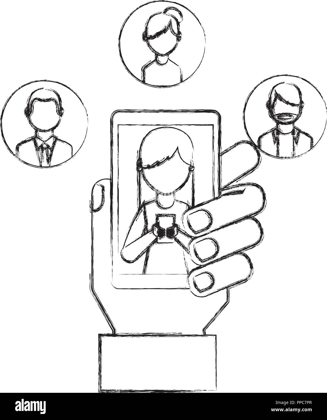 hand with smartphone people social media vector illustration hand ...