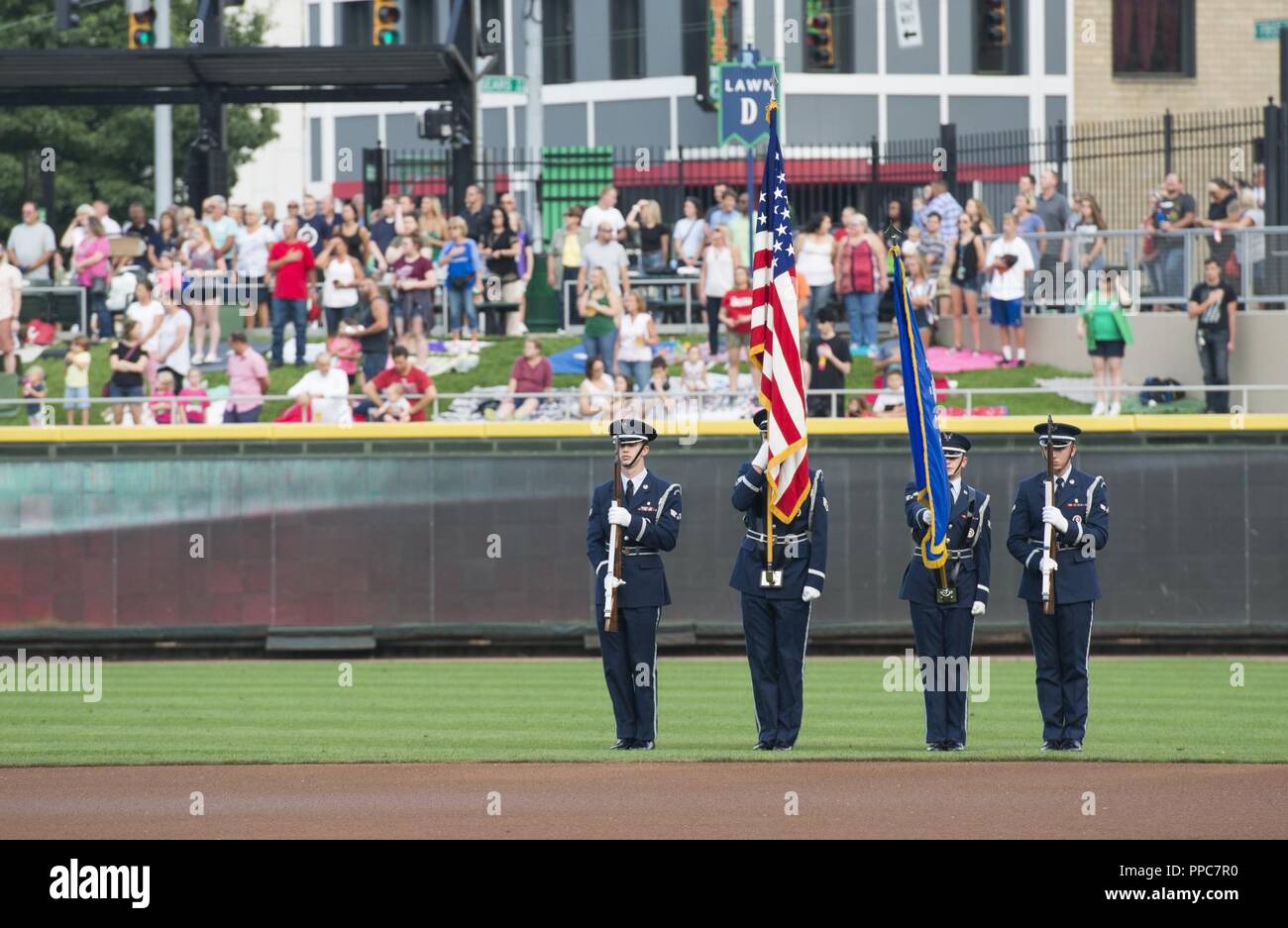 The Wright-Patterson Air Force Base Honor Guard parade the colors ...