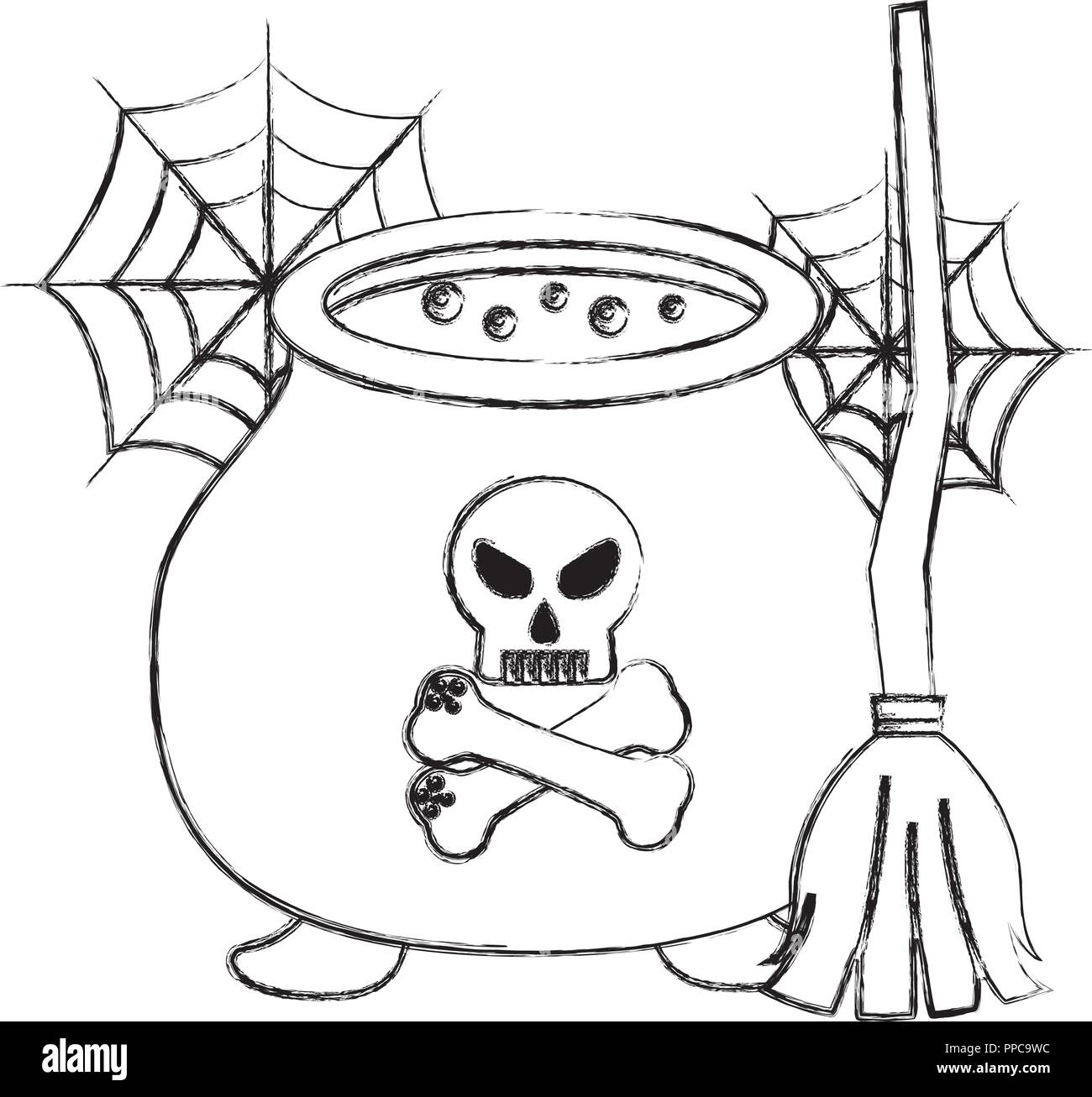 halloween cauldron potion skull cross bone vector illustration hand ...