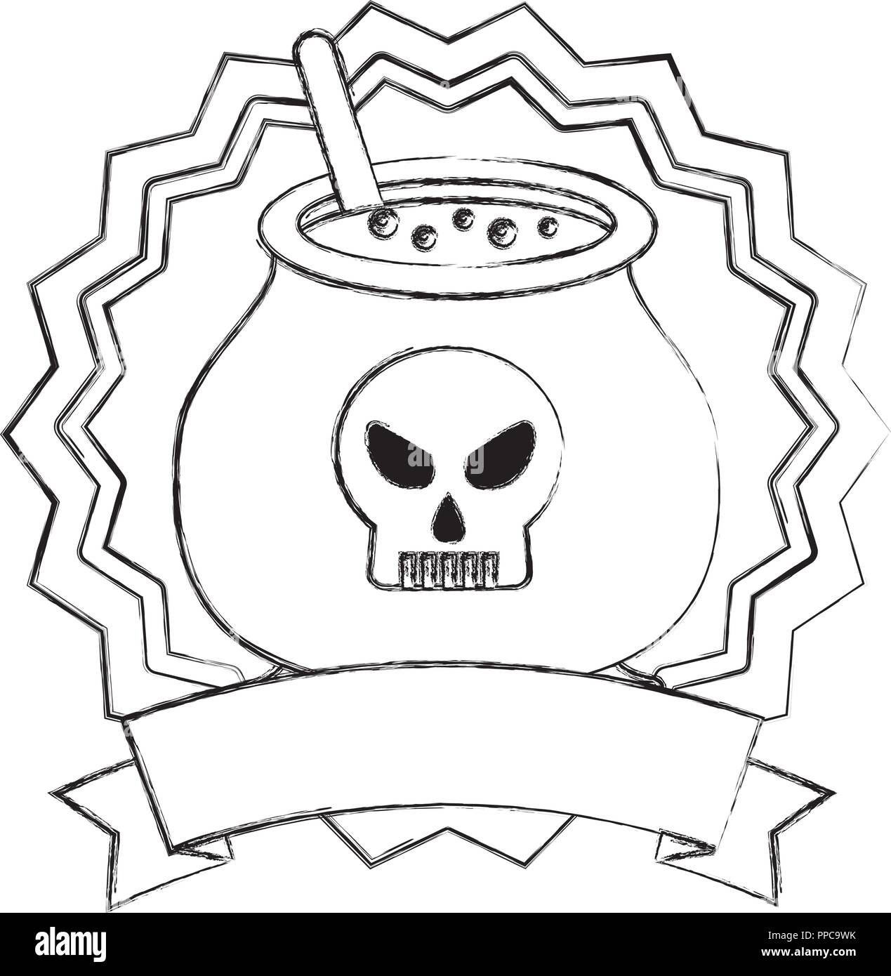 halloween cauldron potion magic emblem vector illustration hand drawing ...