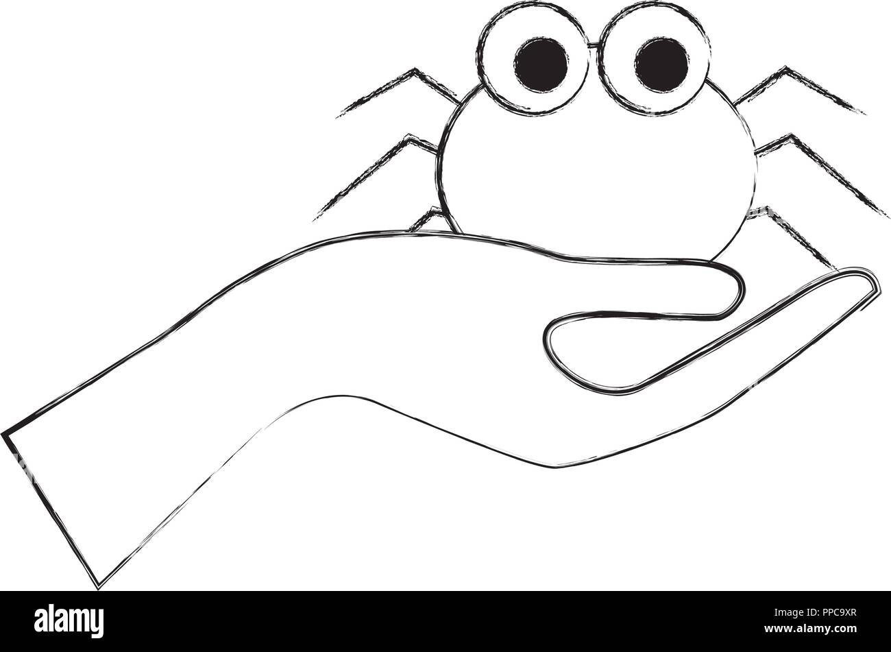 hand holding spider cartoon vector illustration hand drawing Stock ...