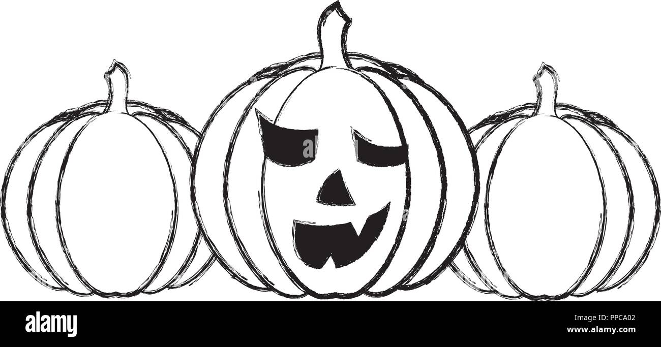 halloween three pumpkin scary decoration vector illustration hand ...
