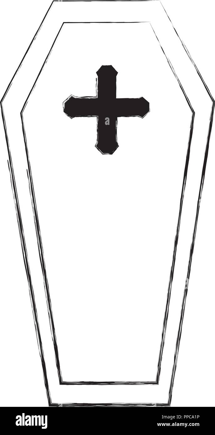 wooden coffin cross death funeral vector illustration hand drawing ...