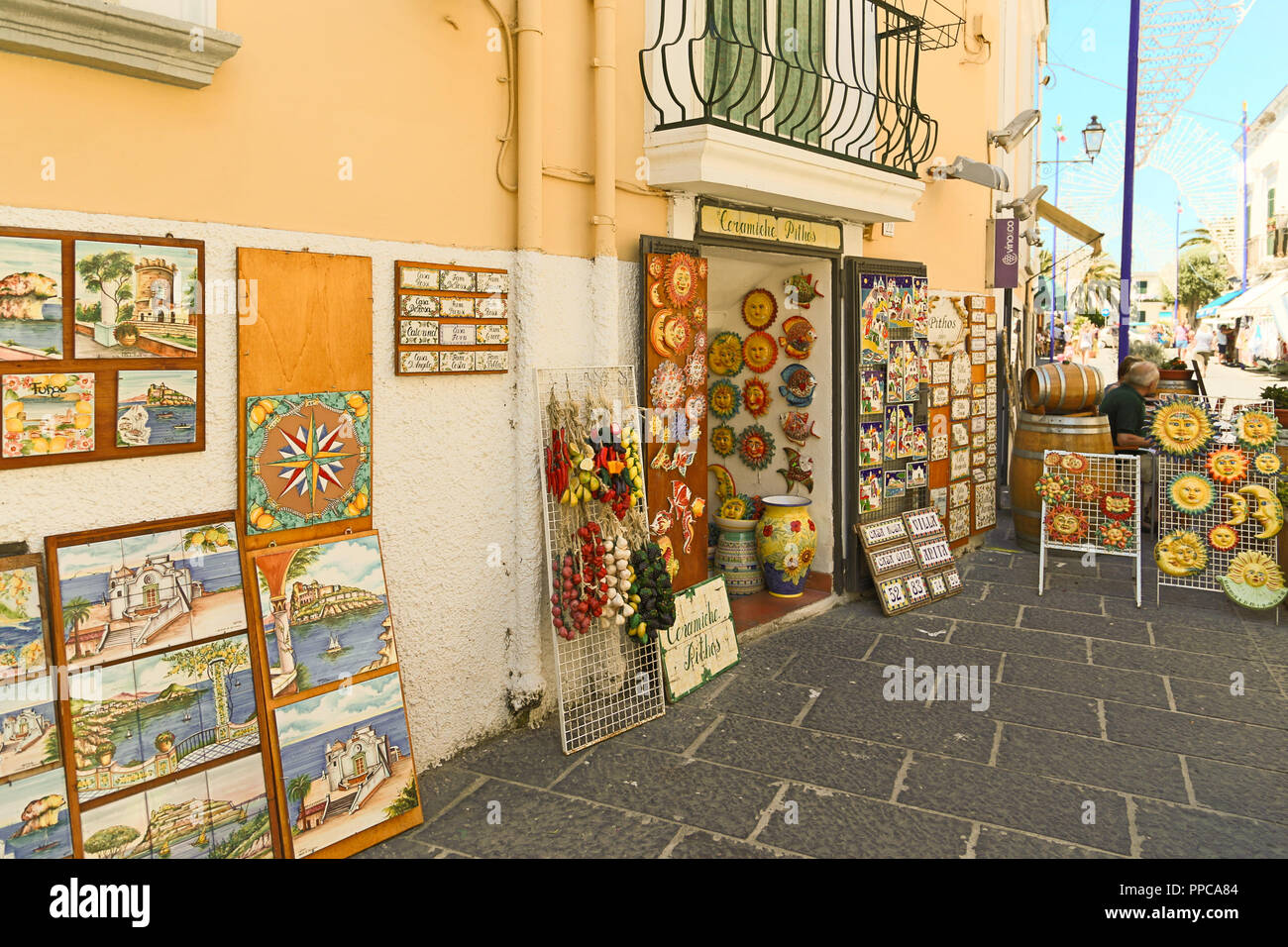 FORIO (NA), ITALY - SEPTEMBER 17, 2012: tourists going shopping in ...