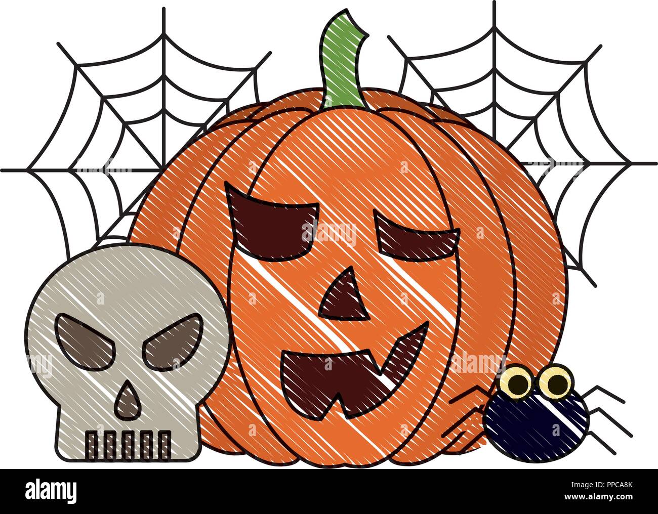 halloween scary pumpkin spider and skull vector illustration Stock ...
