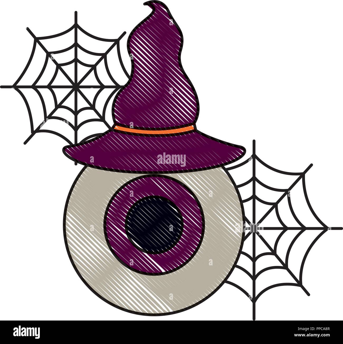 halloween horror eye with hat and spiderweb vector illustration Stock ...