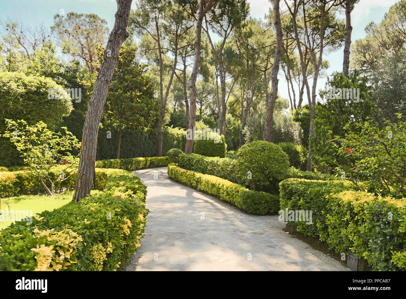 bending cobbled path in green garden Stock Photo - Alamy