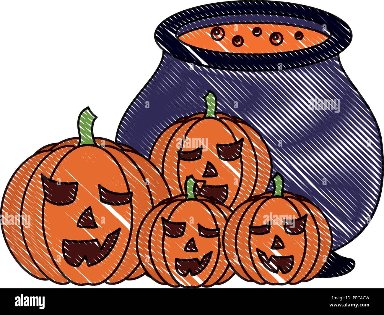 halloween pumpkins and cauldron magic vector illustration Stock Vector ...