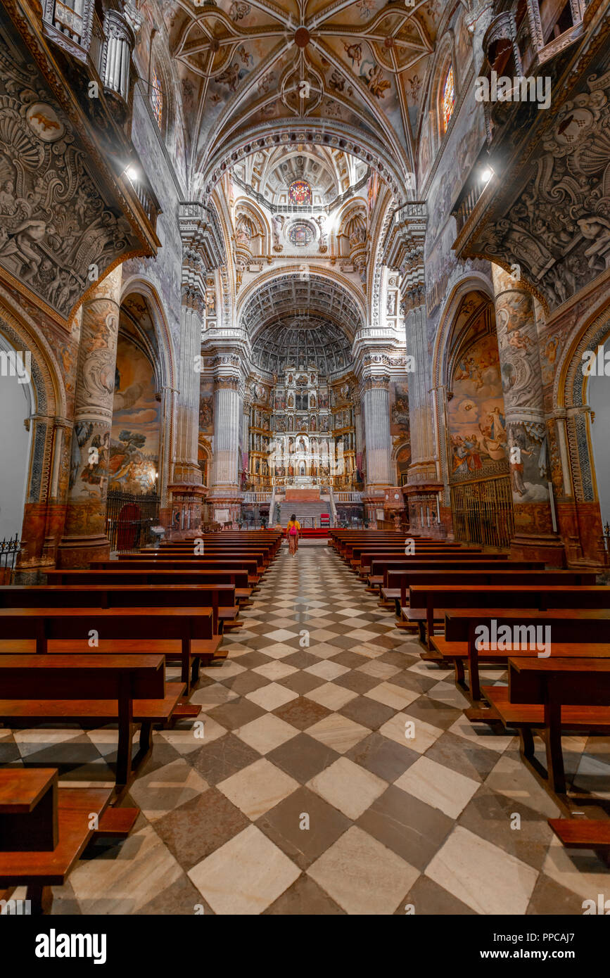 Interior, ornate ceiling, Renaissance church and monastery, Monasterio ...