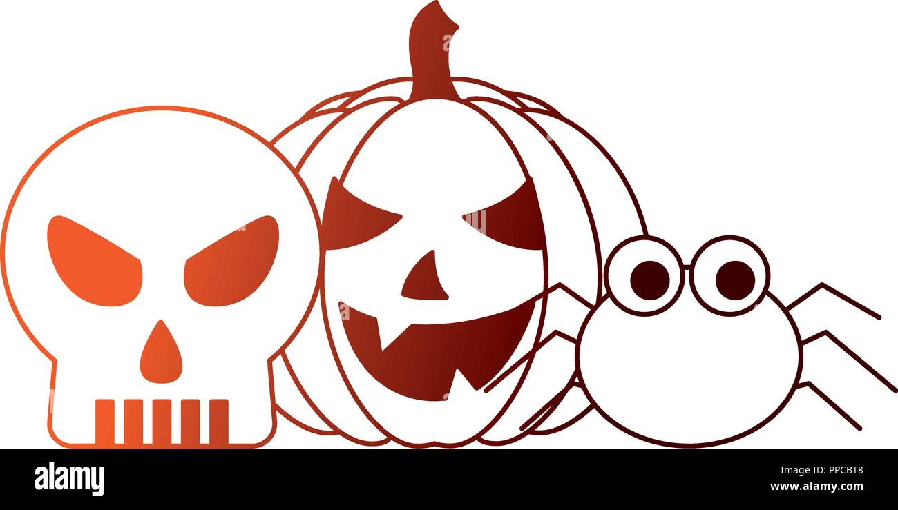 halloween pumpkin with skull and spider Stock Vector Image & Art - Alamy