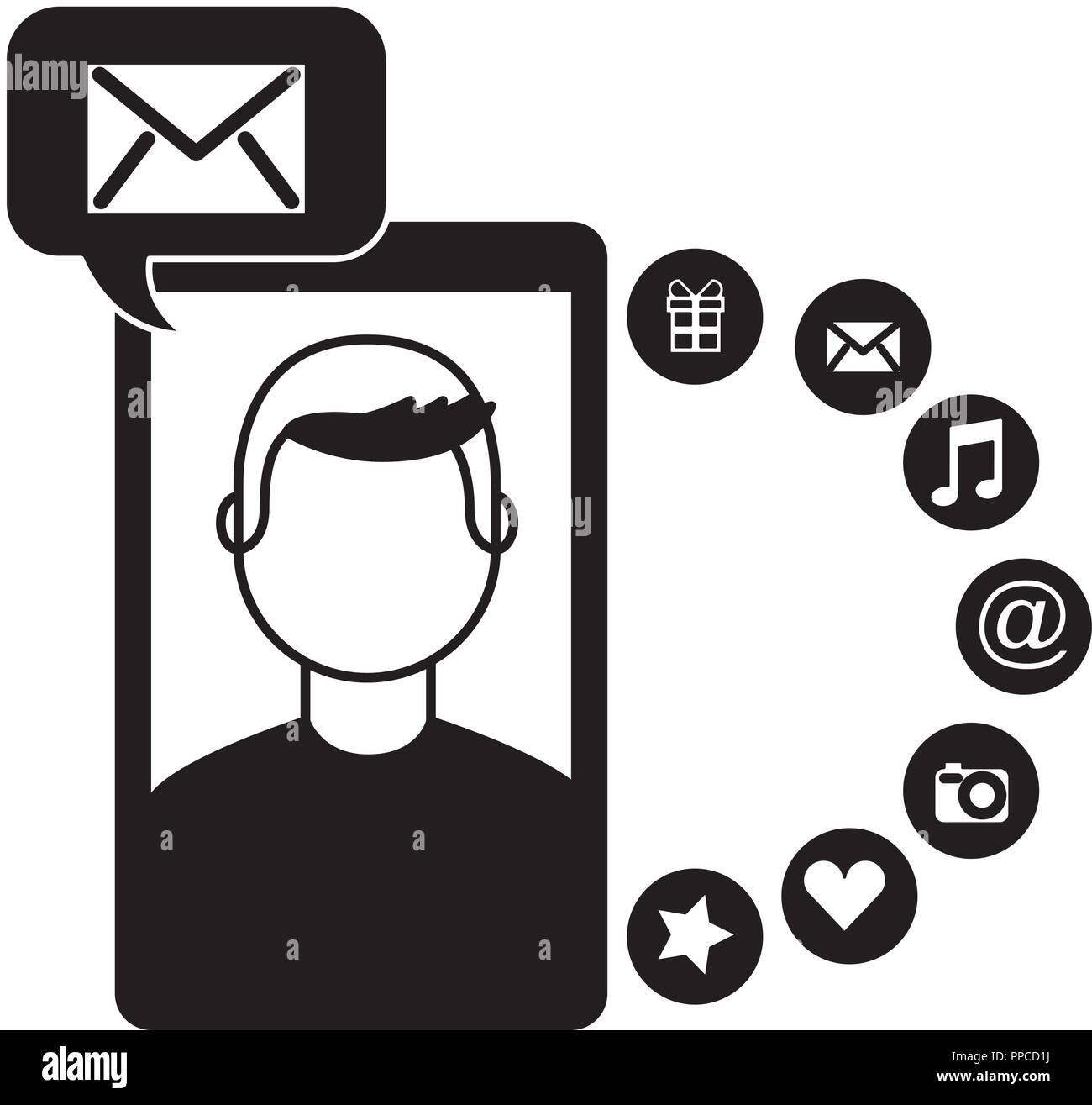 smartphone man screen email message social media Stock Vector Image ...