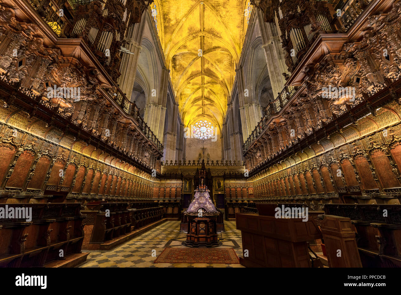 Choir stalls, interior of the Cathedral of Seville, Catedral de Santa ...