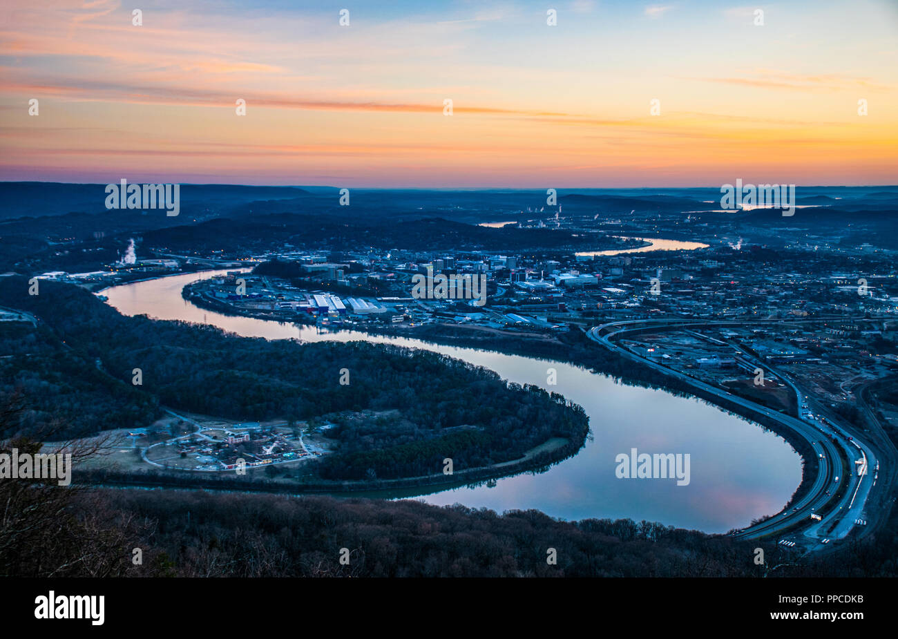 Downtown Chattanooga, Tennessee TN Skyline and Tennessee River from ...