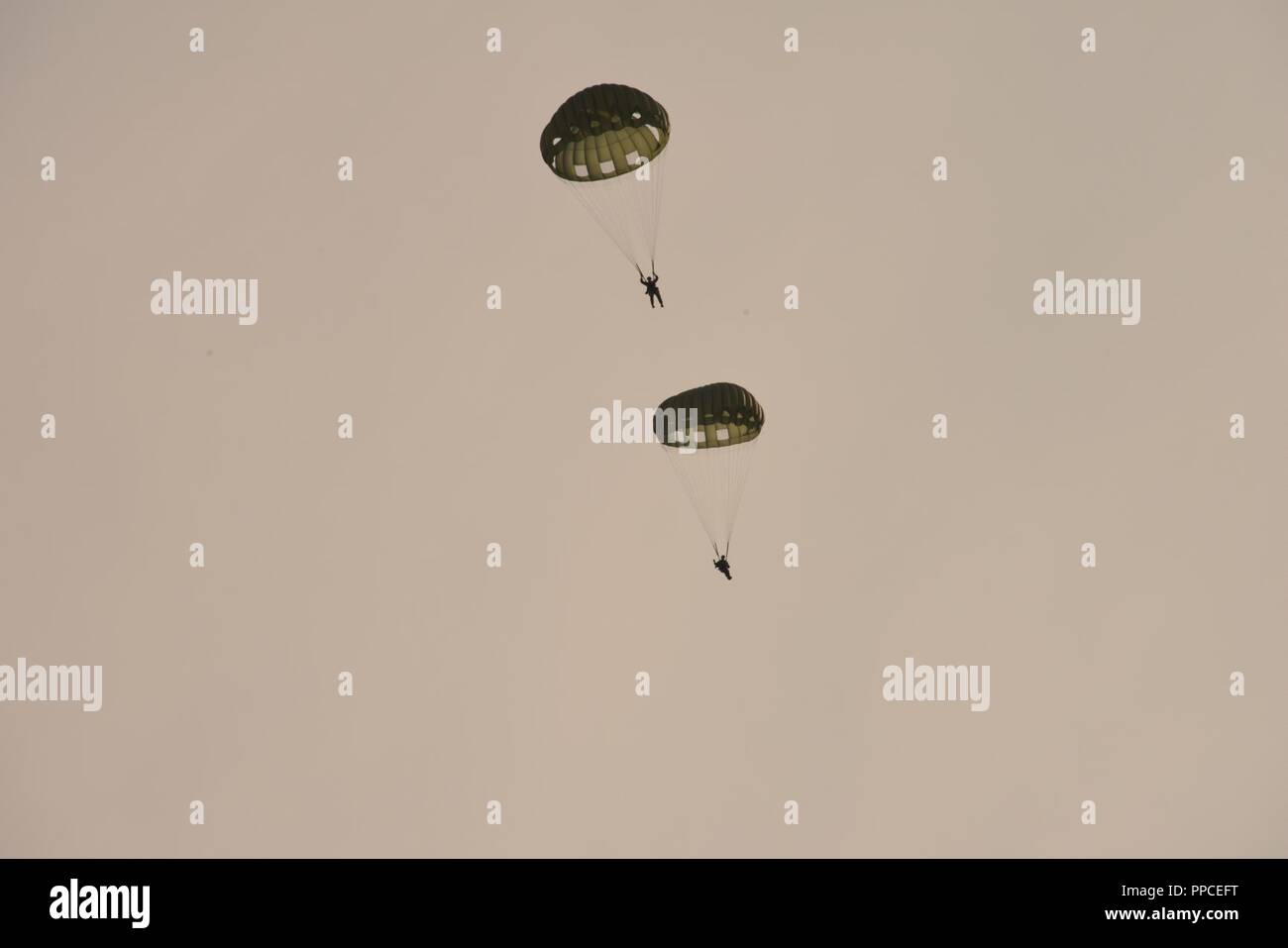 Marines perform a static line jump from an AC-130 at Fort McCoy, Wis ...