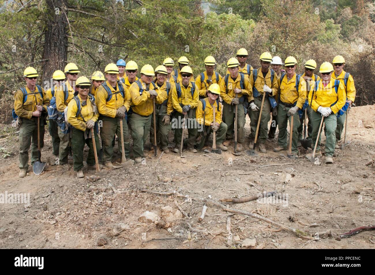A fire crew from Task Force Rugged poses for a photo, August 24, 2018 ...
