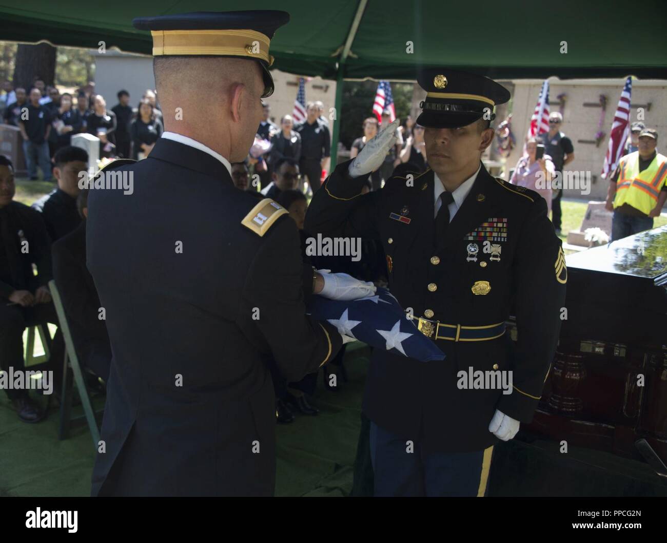 California Army National Guard Funeral honors team awaits the hearse ...