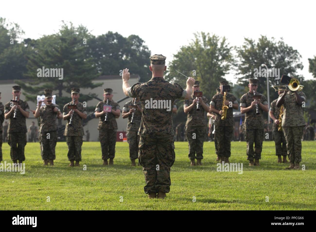 The Quantico Marine Corps Band plays during the Combat Instructor Battalion change of command ...