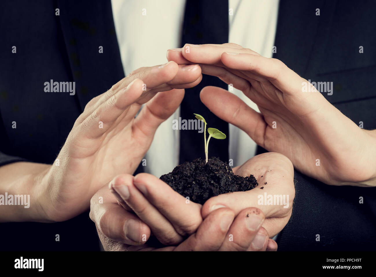 Responsibility, protection and teamwork concept - female hands ...