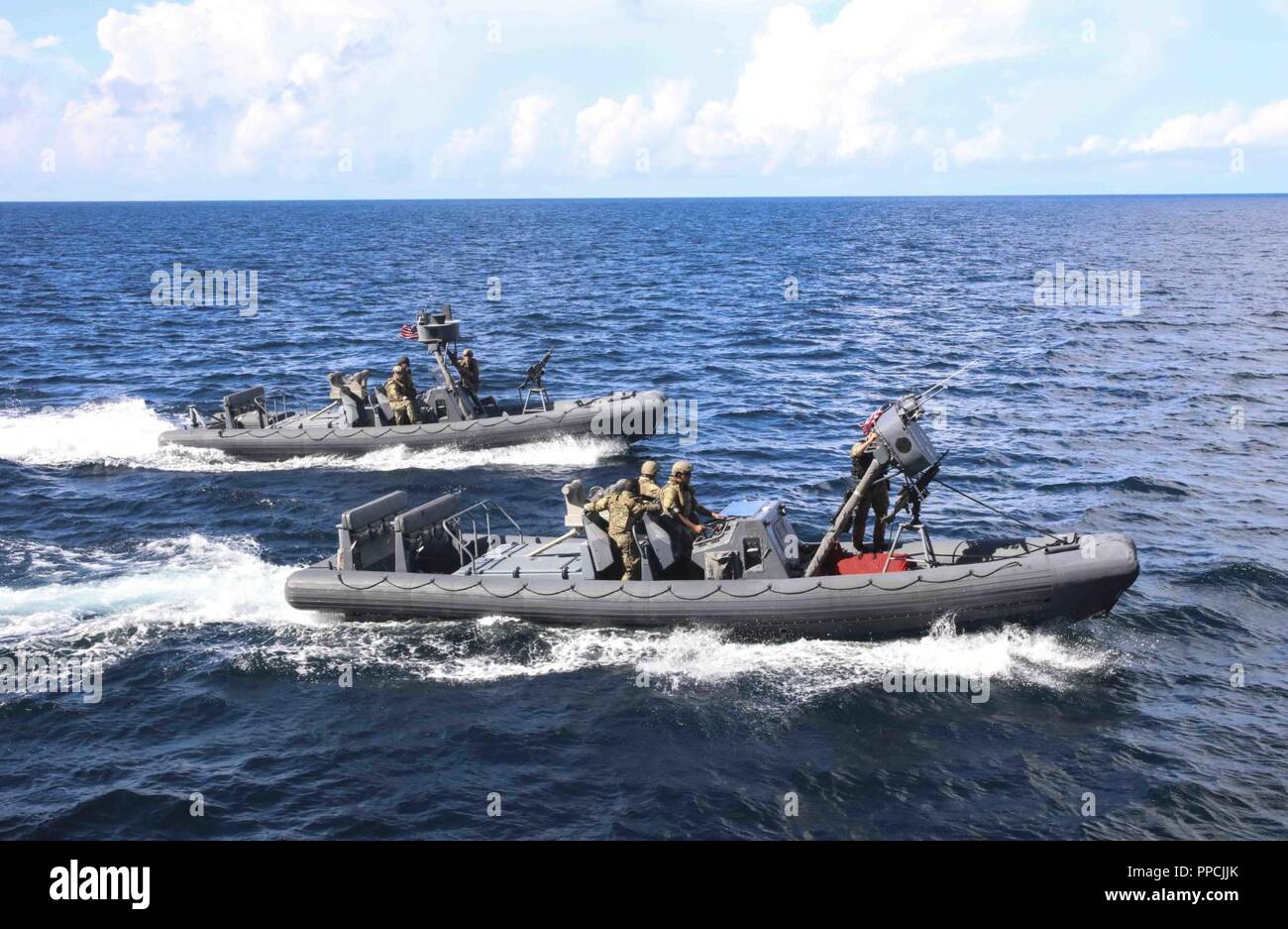 ATLANTIC OCEAN (Aug. 29, 2018) Rigid-hull inflatable boats (RHIB) drive ...