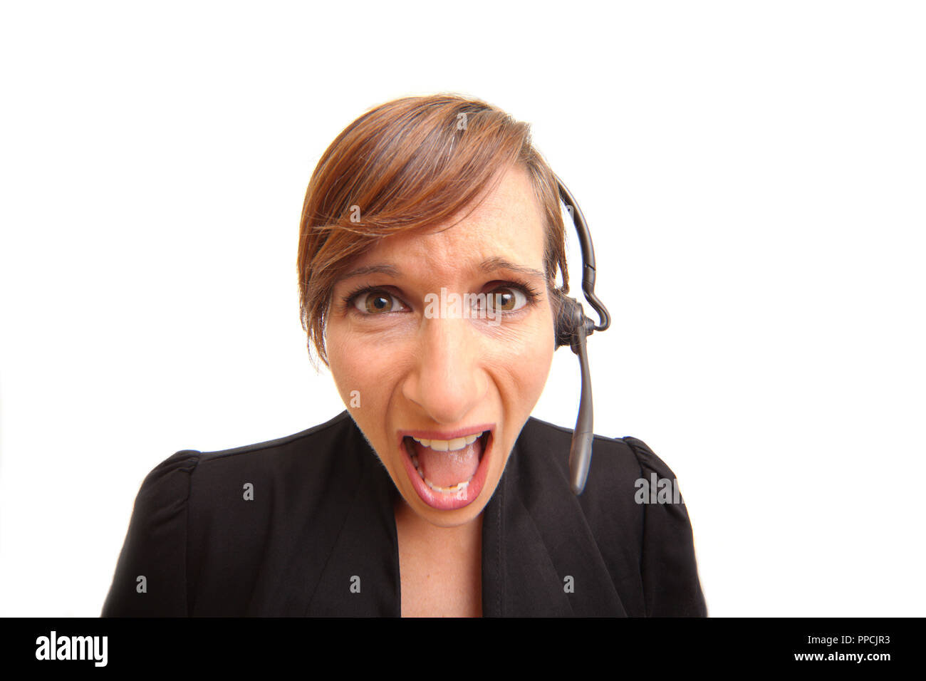 Woman Headset Angry High Resolution Stock Photography and Images - Alamy