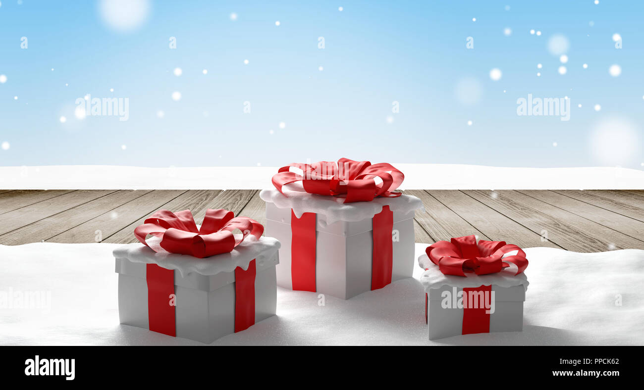 christmas presents background 3d-illustration Stock Photo - Alamy