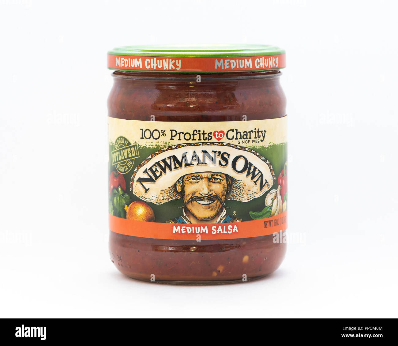 A jar of Newman's Own medium chunk salsa Stock Photo - Alamy