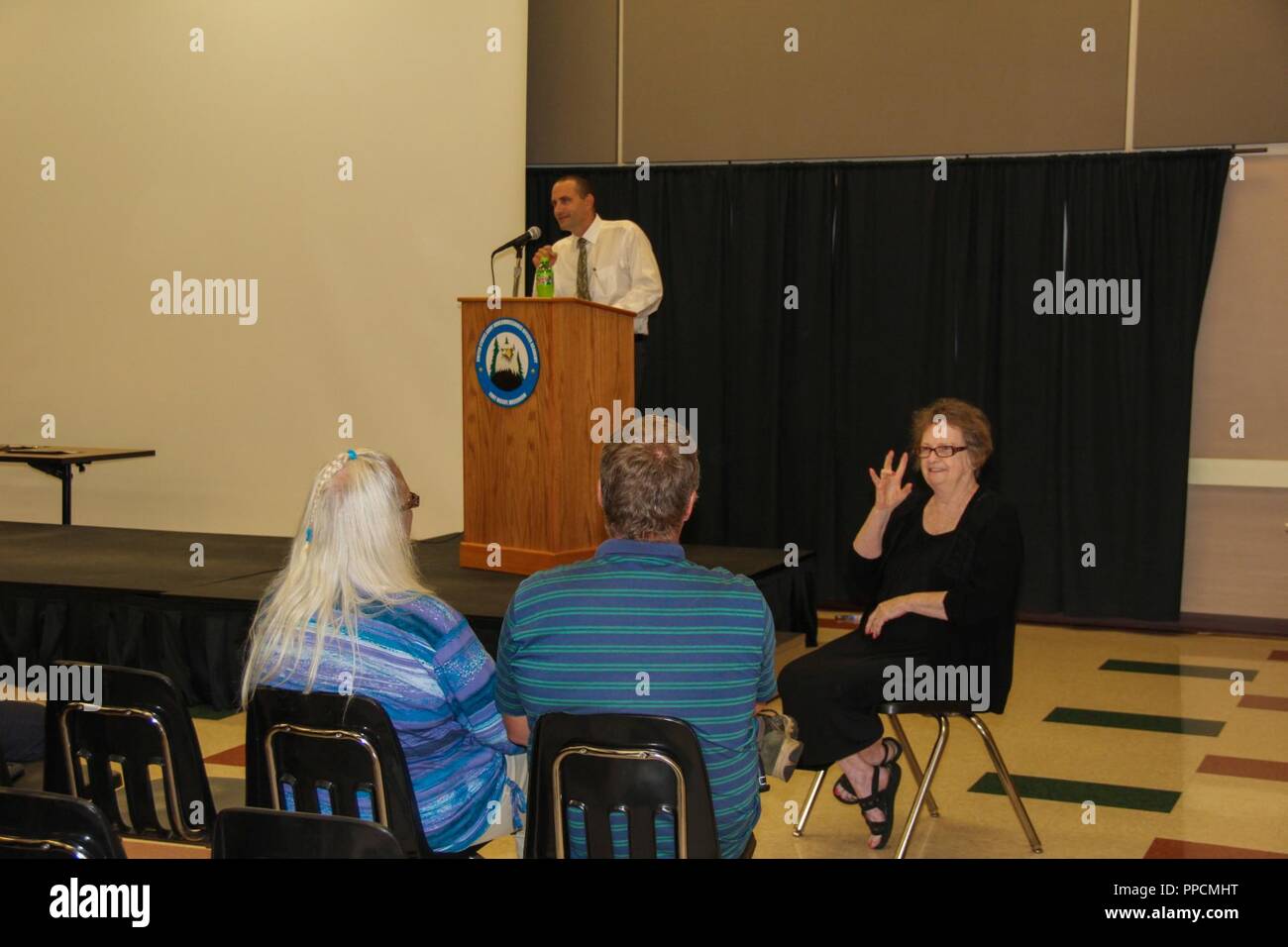 Sign language interpreter during the BLC Graduation Stock Photo - Alamy