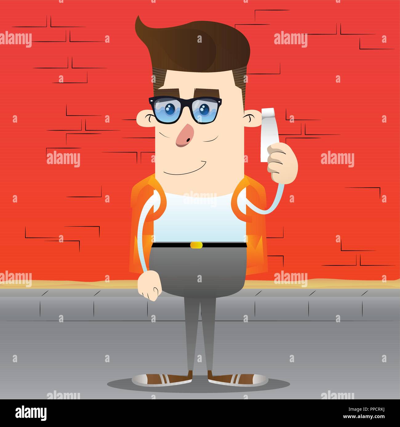 Schoolboy holding blank tube of paste. Vector cartoon character ...