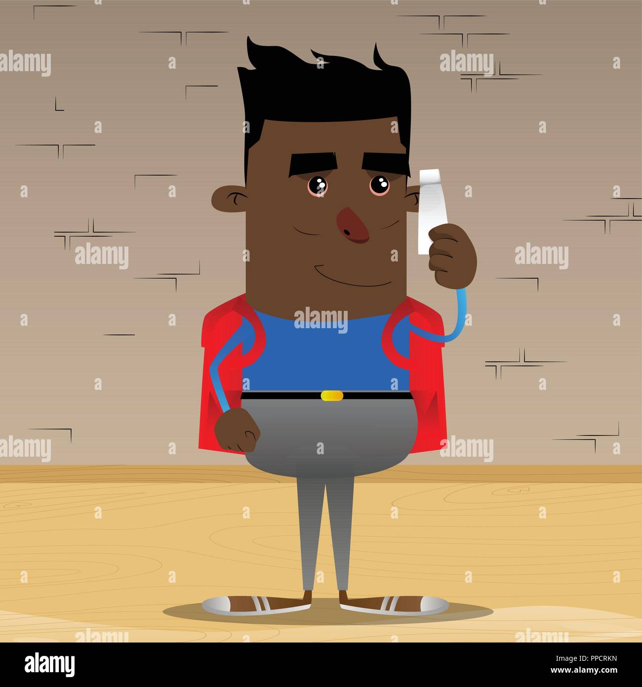 Schoolboy holding blank tube of paste. Vector cartoon character ...