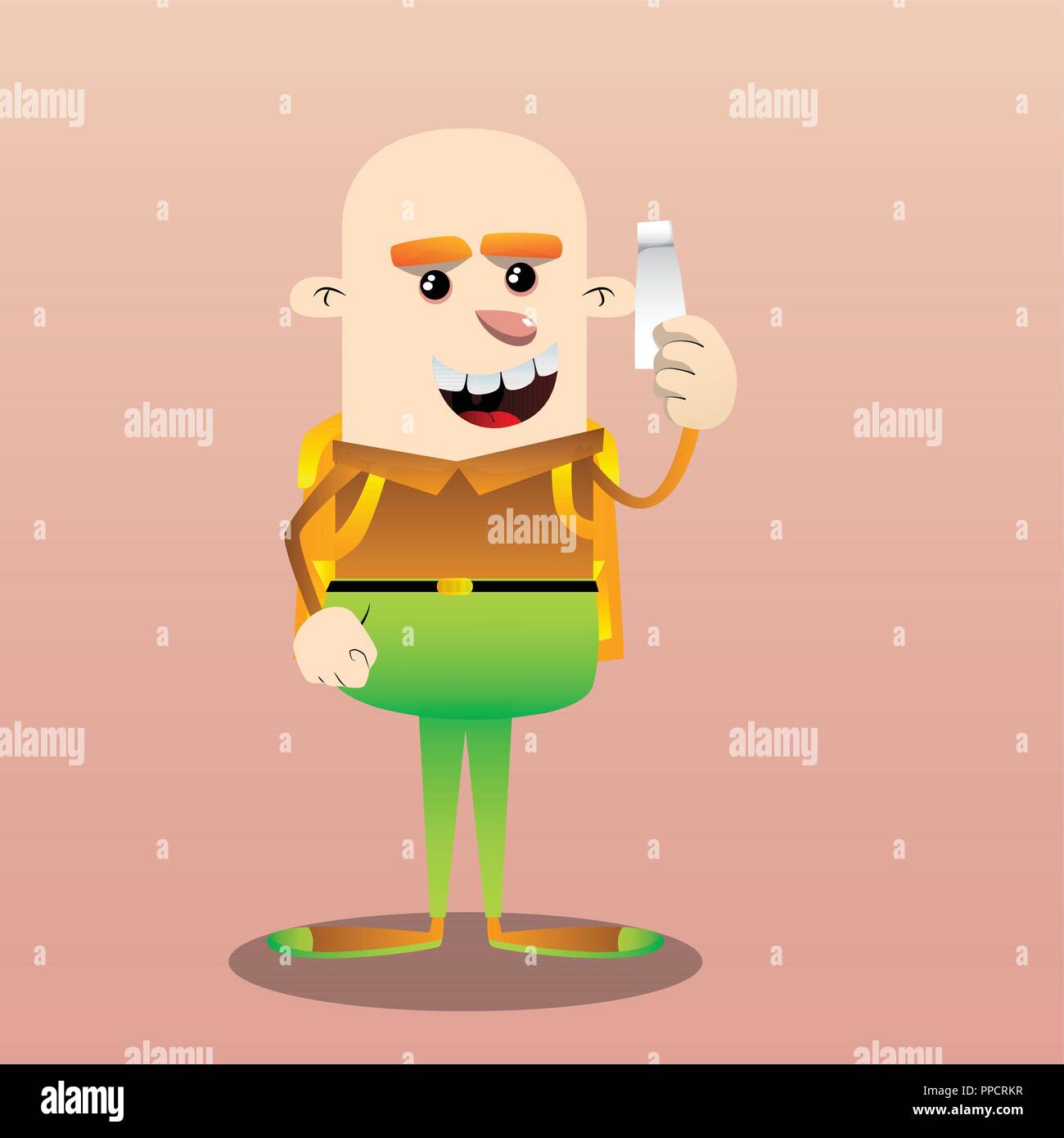 Schoolboy holding blank tube of paste. Vector cartoon character ...