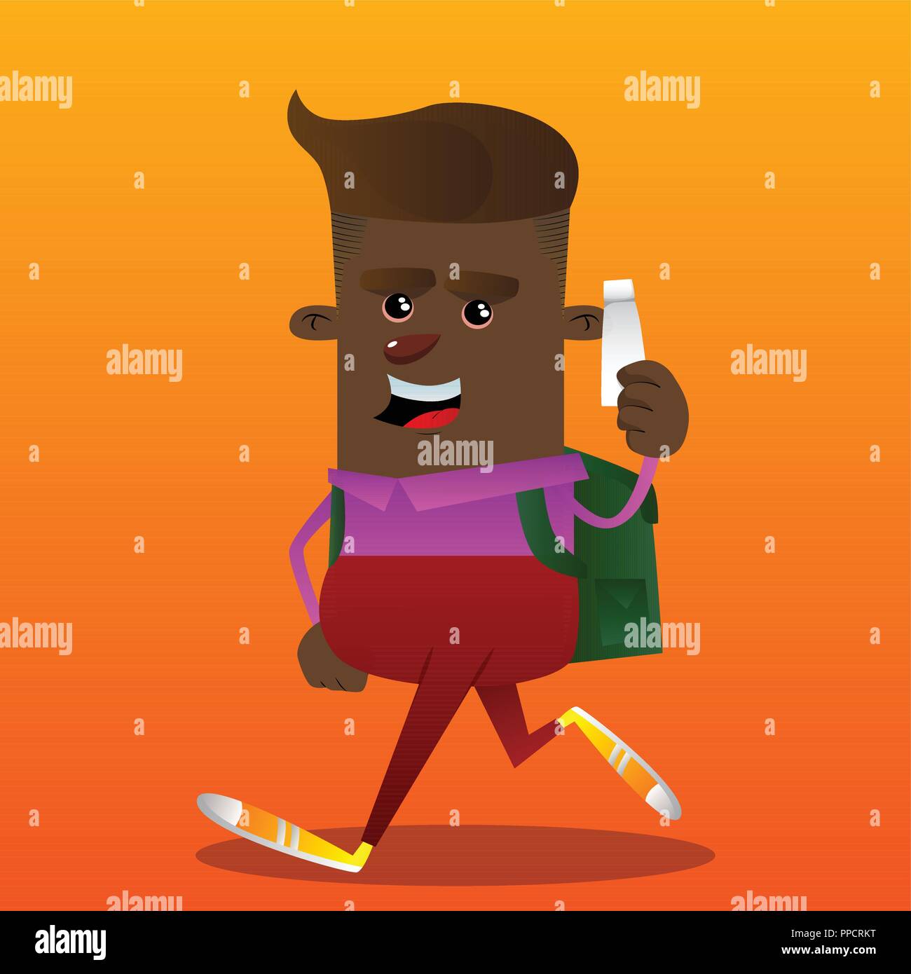 Schoolboy holding blank tube of paste. Vector cartoon character ...