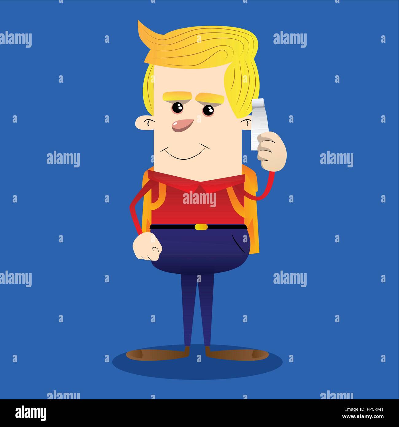 Schoolboy holding blank tube of paste. Vector cartoon character ...