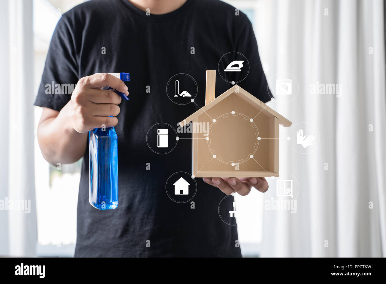 Professional cleaner shows shows the Cleaning Logo Stock Photo - Alamy