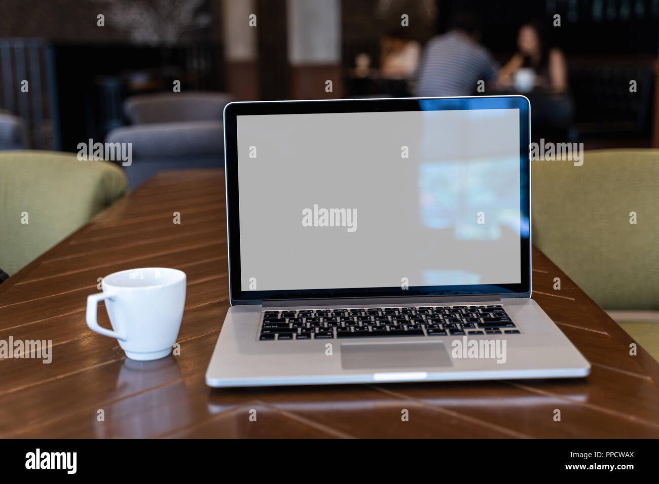 mock up Using laptop with blank screen computer modern Stock Photo - Alamy
