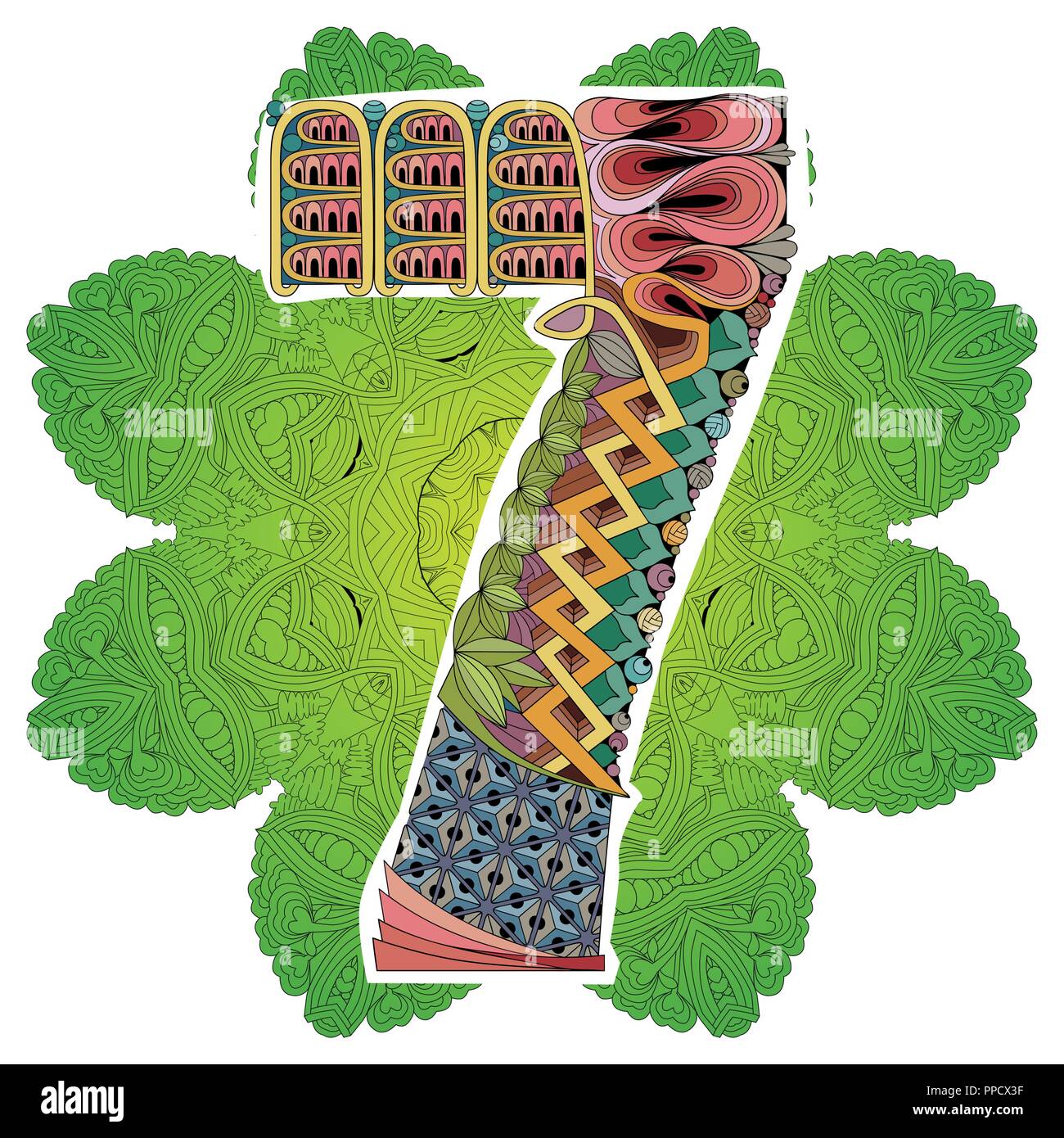 Hand-painted art design. Illustration mandala with numero seven Stock ...