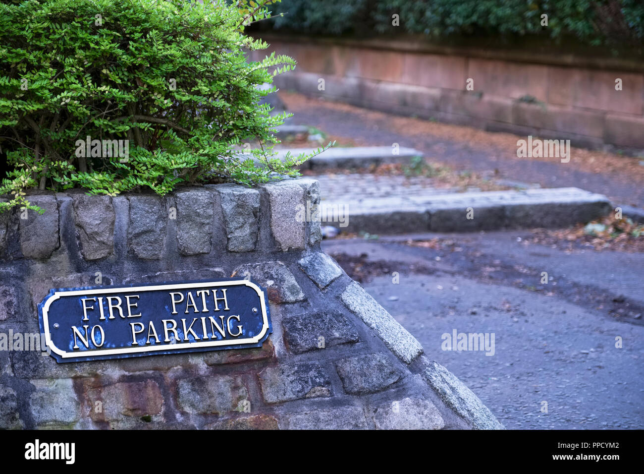 Fire path no parking road sign Stock Photo - Alamy