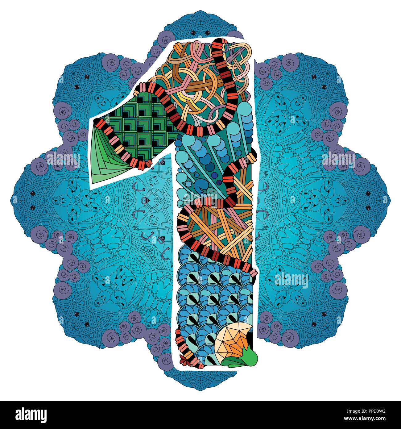 Mandala with numero one. Vector decorative zentangle Stock Vector Image ...